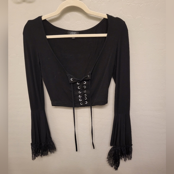 Dolls Kill | Tops | Dollskill Widow Lace Bell Sleeve Crop Top | Poshmark